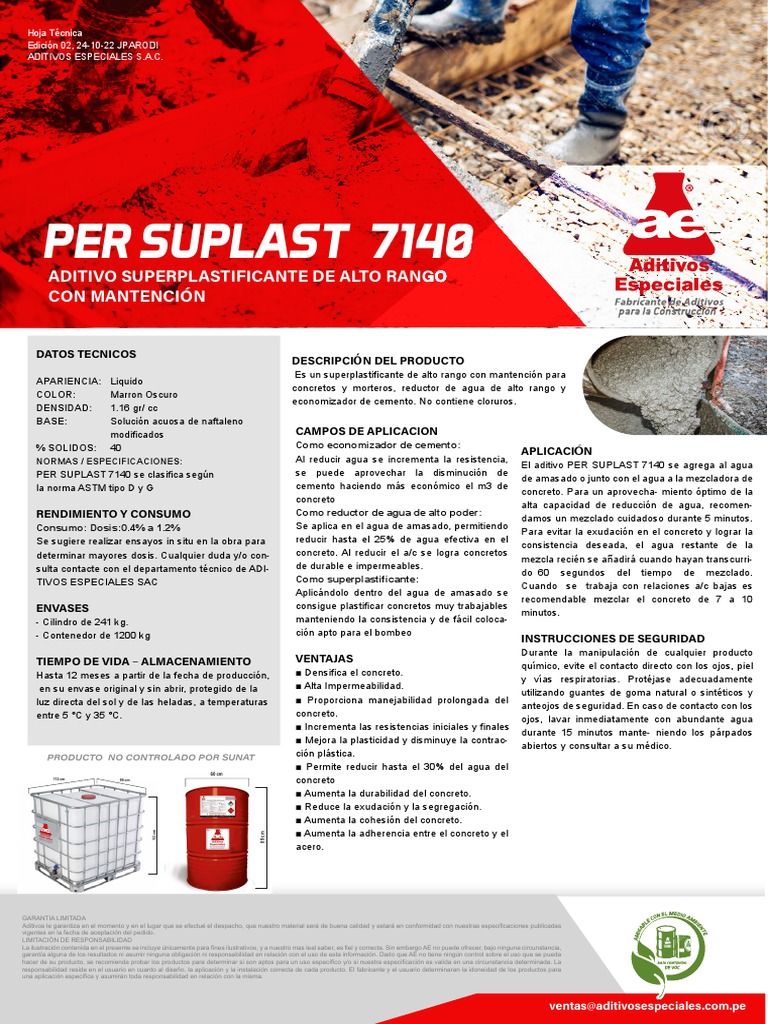 FT Per Suplast 7140 | PDF | Hormigón | Agua