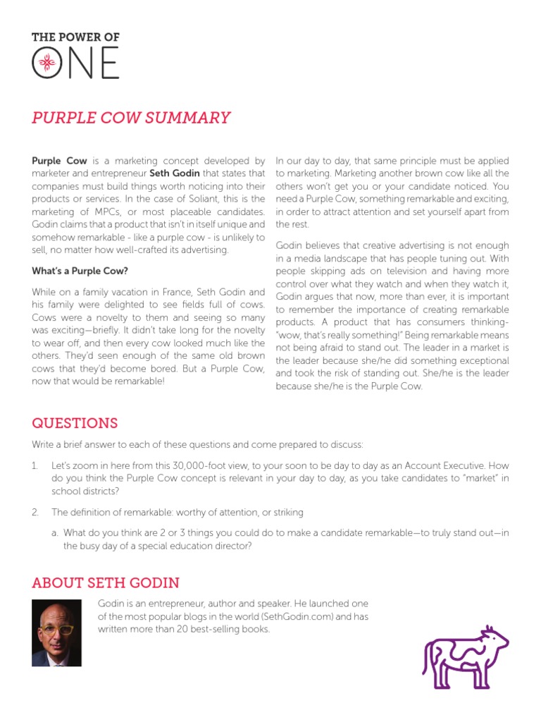 Purple Cow Summary Seth Godin | PDF | Mass Media | Marketing
