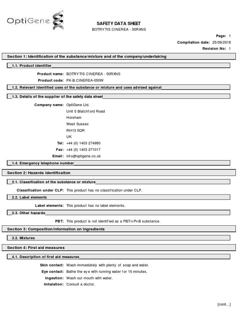 PK-B.cinerea Safety Sheet | PDF | Toxicity | Safety