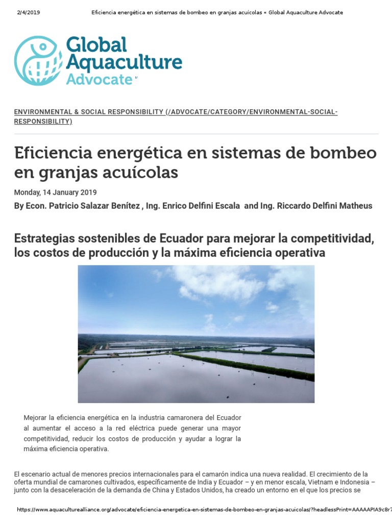 Eficiencia Energetica en Sistemas de Bombeo en Granjas Acuicolas | Descargar gratis PDF | Uso ...
