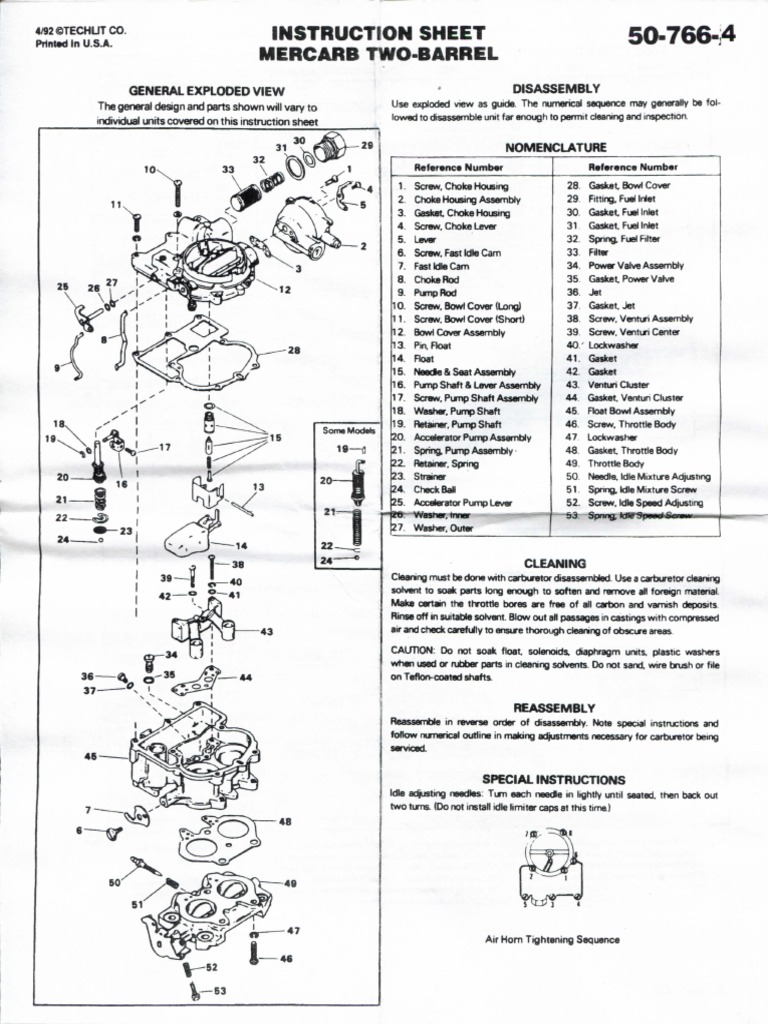 Instruction Sheet Mercarb Two-Barrel: General Exploded View - Disassembly | PDF | Throttle ...