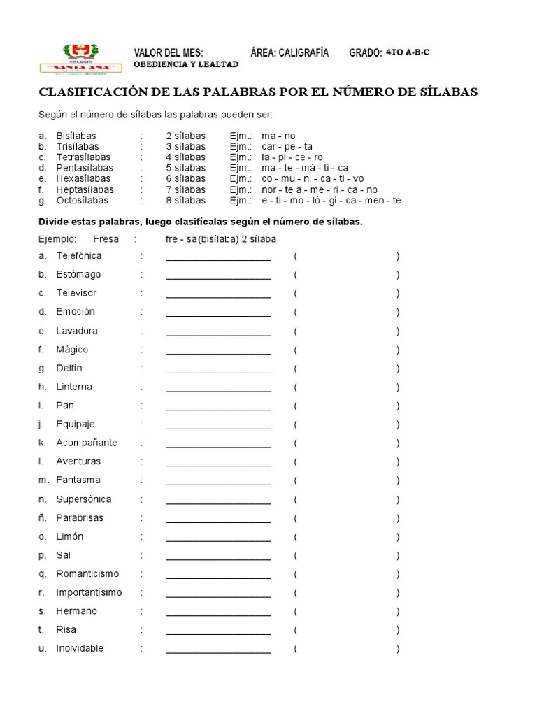 Clasificacion de Palabras Segun El Numero de Silabas | PDF