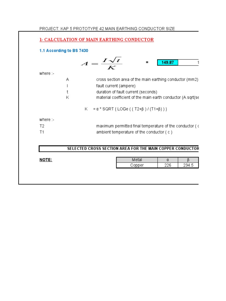 IA Earthing Calculations BS 7430 +A1 2015 EEA | PDF | Electrical ...