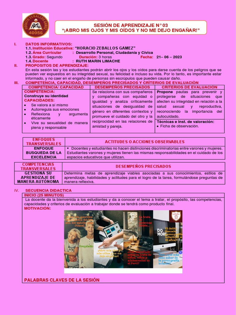 SESIÓN 3 - DPCC 2do. C - EXPERIENCIA 3 | PDF | Aprendizaje | Evaluación