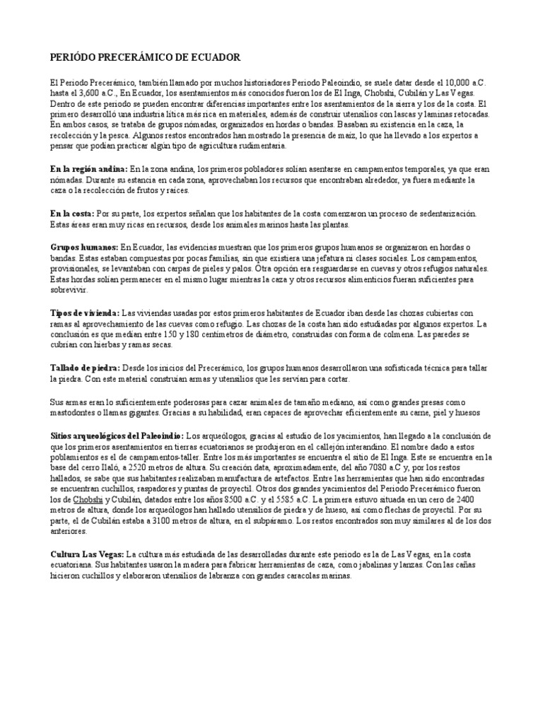 PERIÓDO PRECERÁMICO DE ECUADOR | PDF | Imperio Inca | América del Sur
