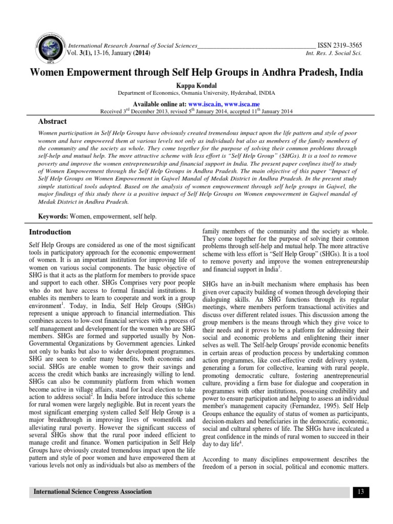 Women Empowerment Through Self Help Grou | PDF | Empowerment | Self Help