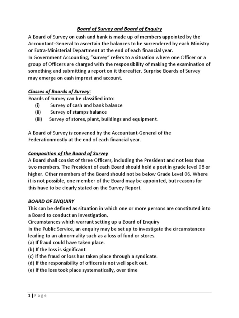 Board of Survey and Enquiry Overview | PDF | Governance | Justice