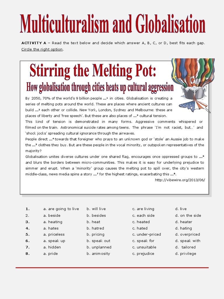 Multiculturalism and Globalisation Reading Comprehension Exercises ...
