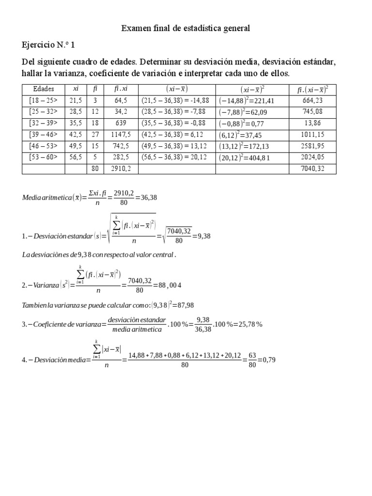 Examen final de estadística general | PDF | Cantidades fisicas | Metrología