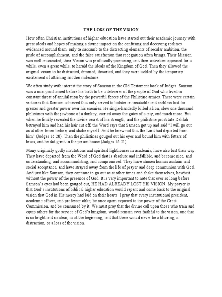 THE LOSS OF THE VISION by David J. Hoyte | PDF | Samson | Theology