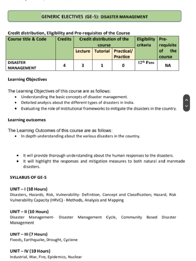 Disaster Management Syllabus (1) | PDF