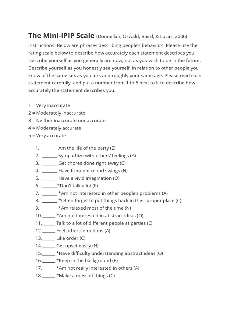 Mini IPIP | PDF | Extraversion And Introversion | Psychological Theories
