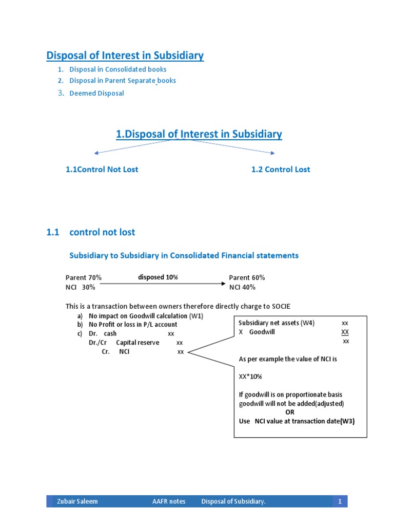 Subsidiary Disposal Accounting Guide | PDF | Goodwill (Accounting ...