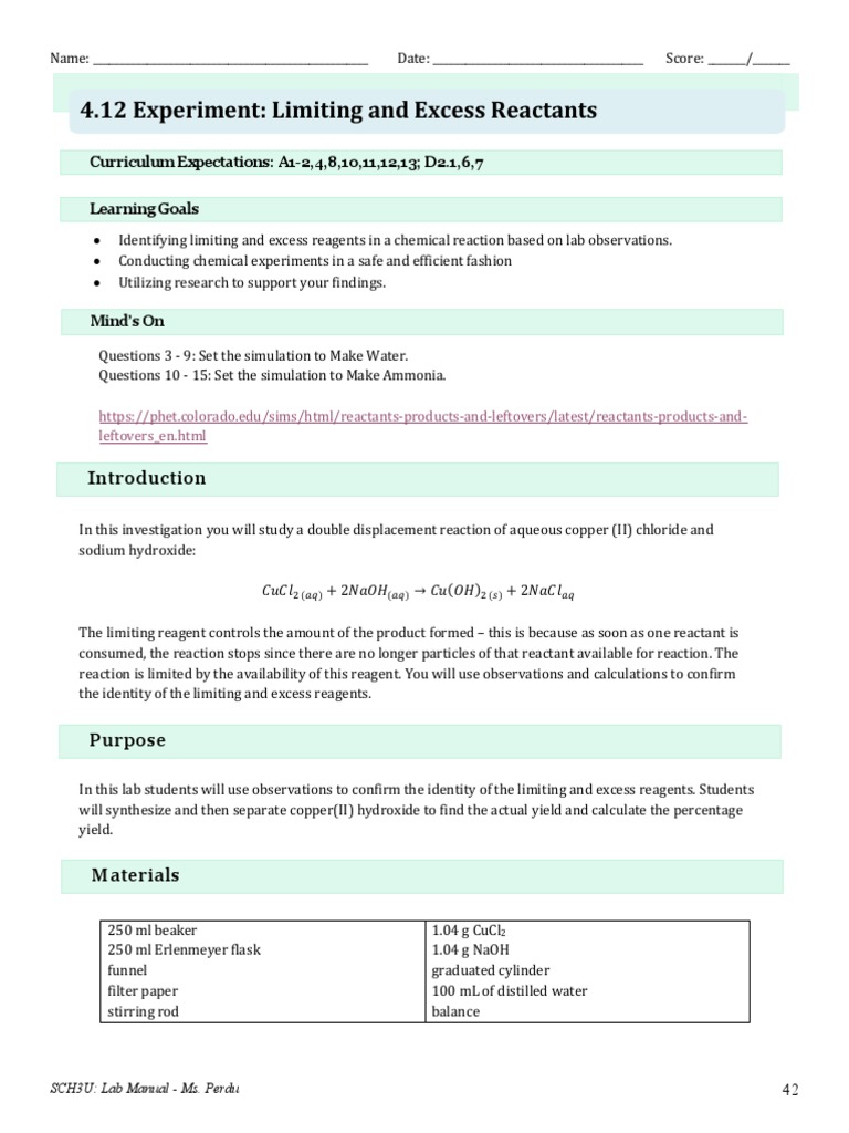 4.12 Limiting Reagents | PDF | Chemistry | Physical Sciences