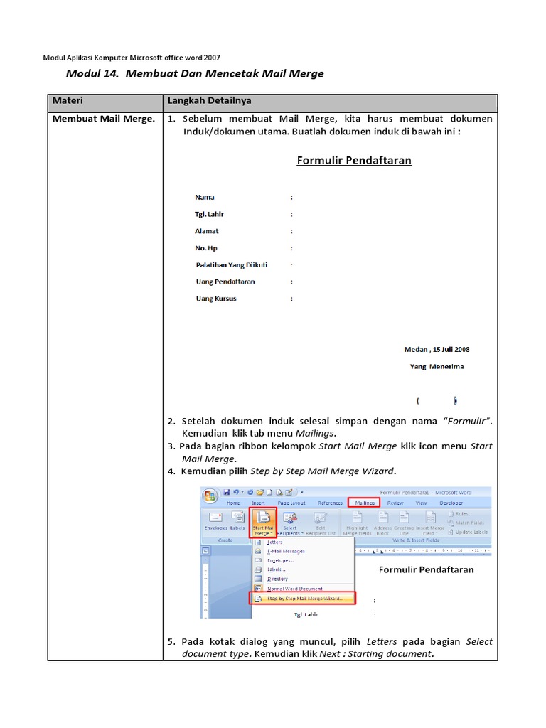 Panduan Mail Merge di Word 2007 | PDF | Komputer