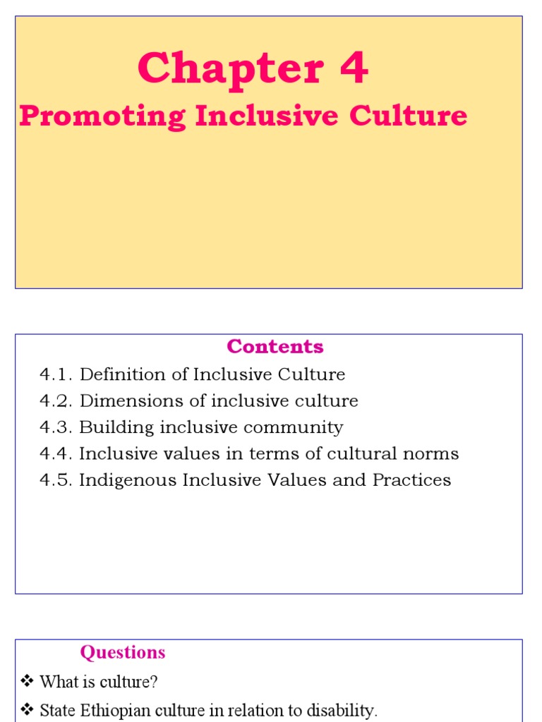Chapter 4 - Promoting Inclusive Culture | PDF | Community | Social Exclusion