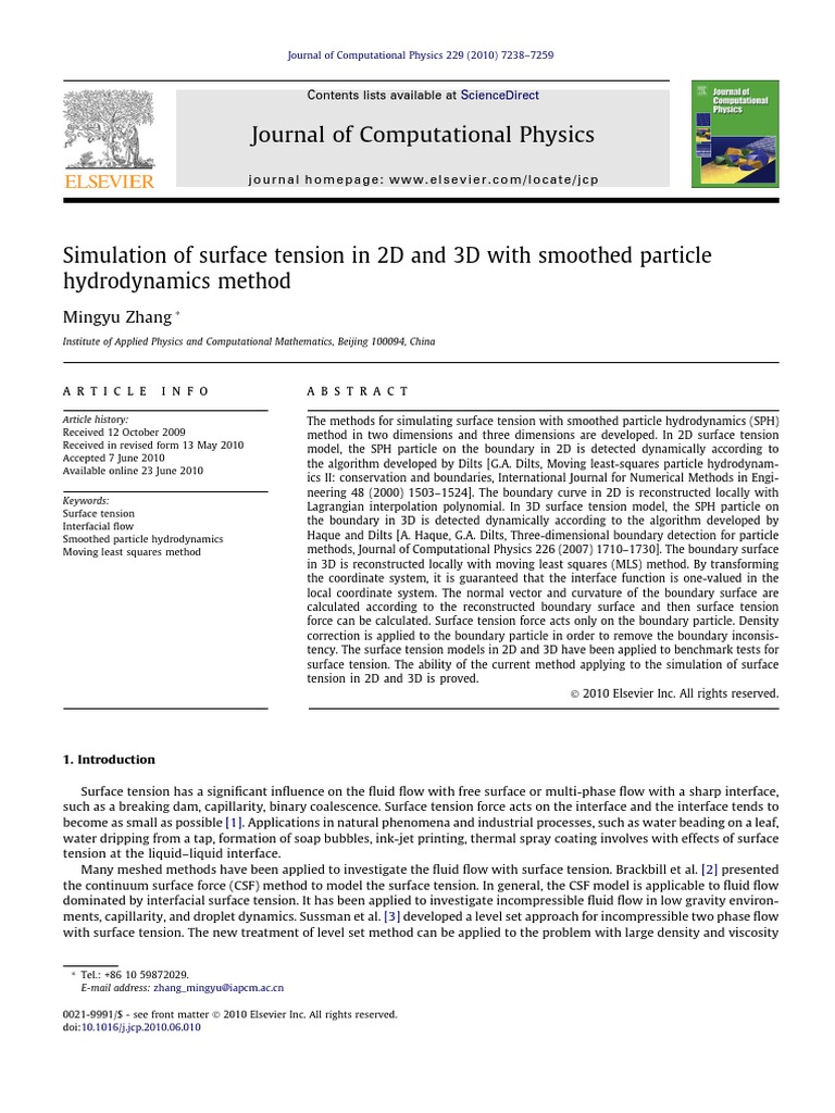 Simulation of Surface Tension in 2D and 3D With Smoothed Particle | PDF | Curvature | Surface ...