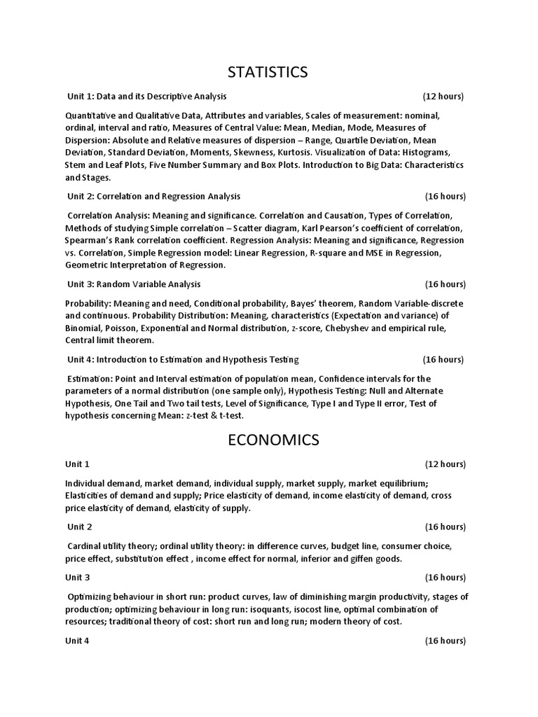 Syllabus Sem-1 | PDF | Regression Analysis | Statistics