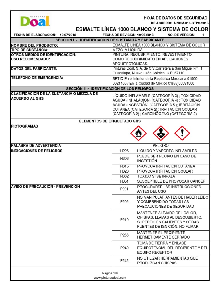 Hds Pintura Doal | PDF | Administración de Seguridad y Salud ...
