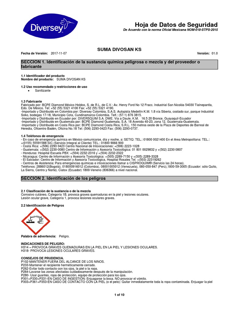 SDS Suma Divosan KS | PDF | Agua | Higiene Ocupacional