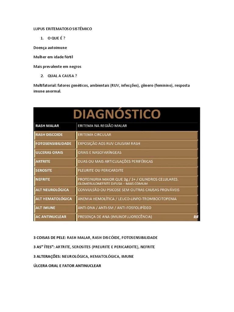 LUPUS ERITEMATOSO SISTÊMICO Resumo | PDF