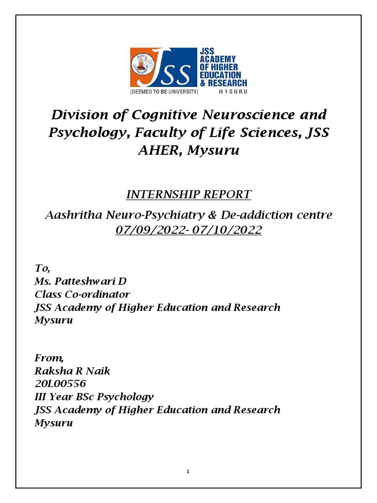 Internship Report The FINAL | PDF | Obsessive–Compulsive Disorder | Psychosis