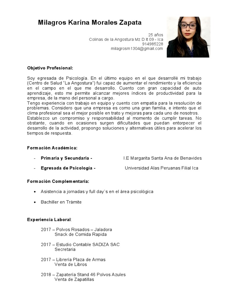 Curriculum-Vitae-Milagros Morales Zapata | PDF | Sicología | Ciencia cognitiva