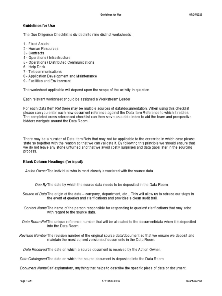 Due Diligence Checklist - Guidlines For Use | PDF | Data | Information Technology