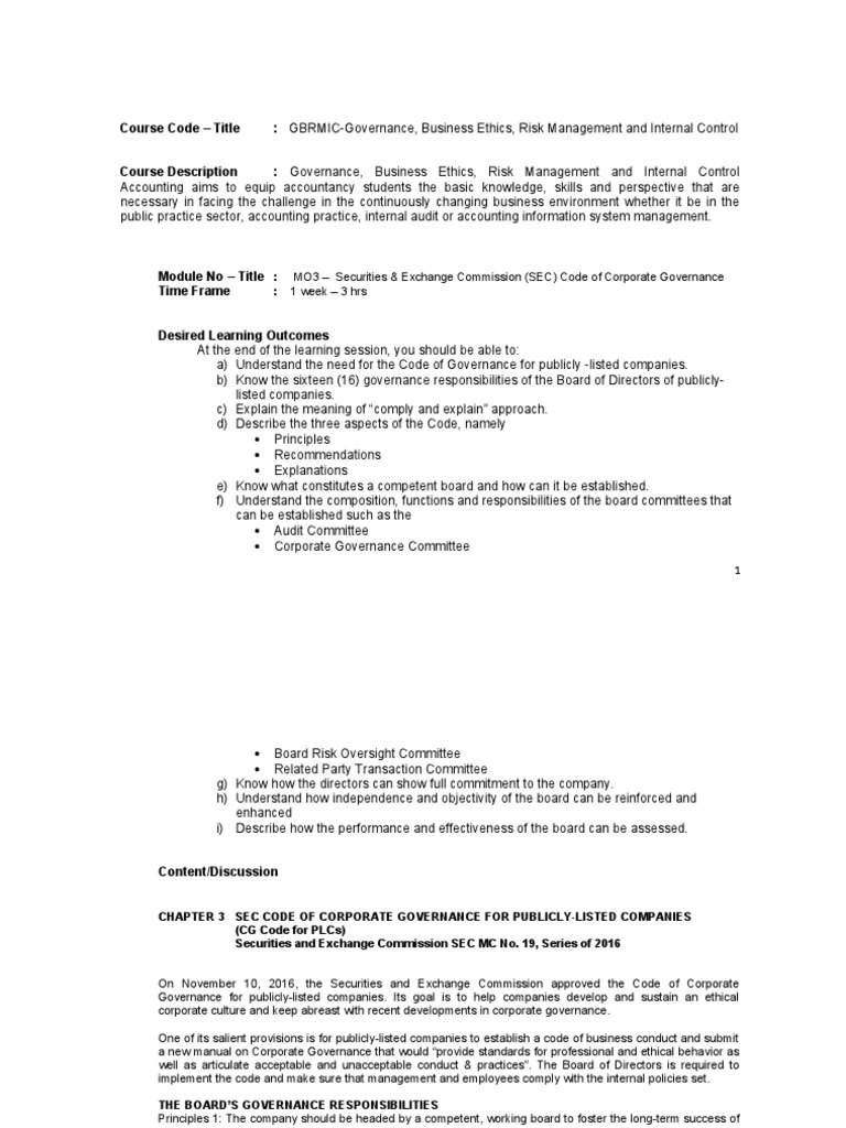 Gbermic Chapter 3 Pdf Corporate Governance Board Of Directors