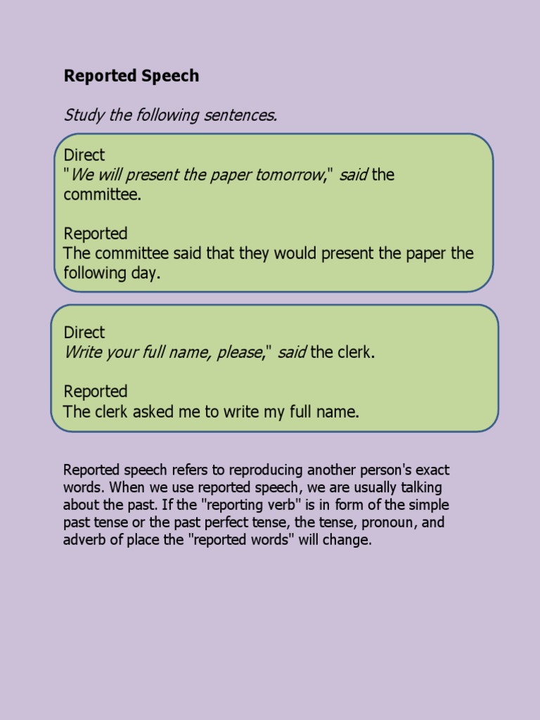 Reported Speech | PDF | Grammatical Tense | Linguistic Typology