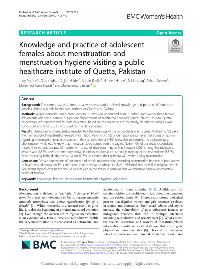 Adolescent Females' Menstruation Knowledge in Quetta | PDF | Menstruation