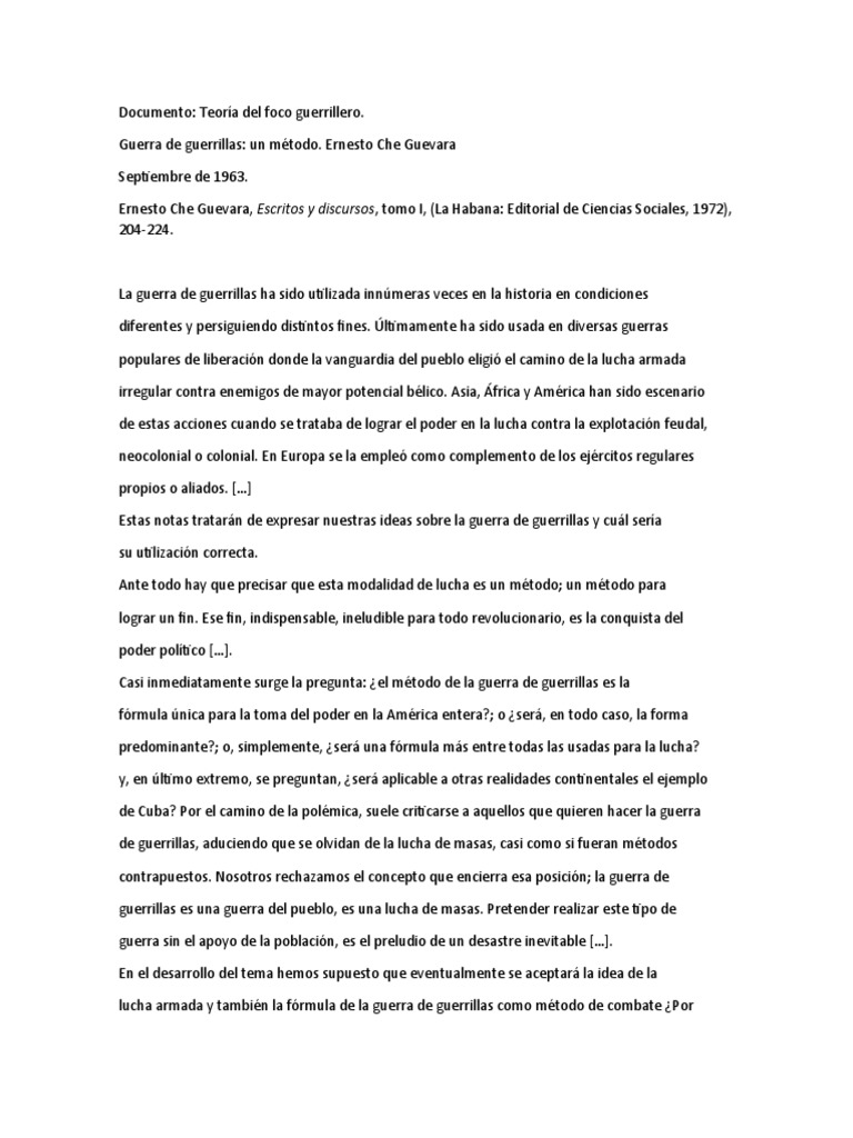Documento El Che y La Teoria Del Foco 2 | PDF | Guerra de guerrillas ...