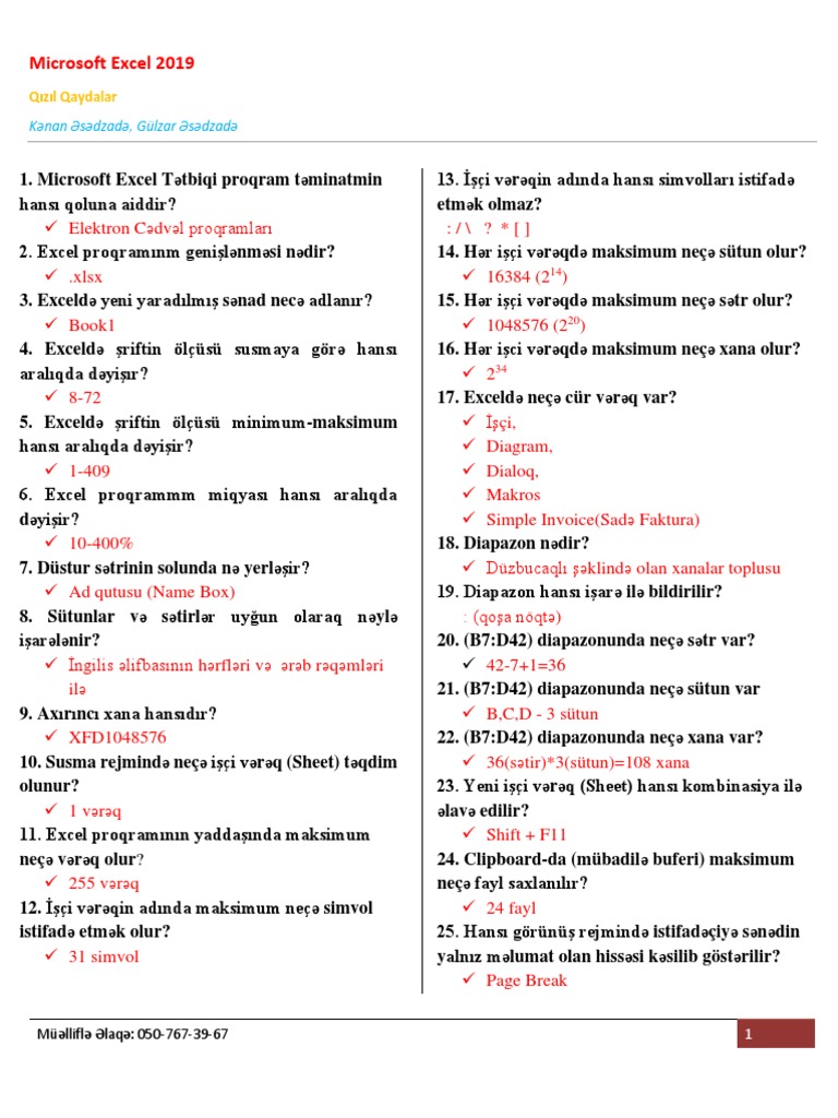 Qızıl Qaydalar - 7 (Ms Excel 2019) | PDF