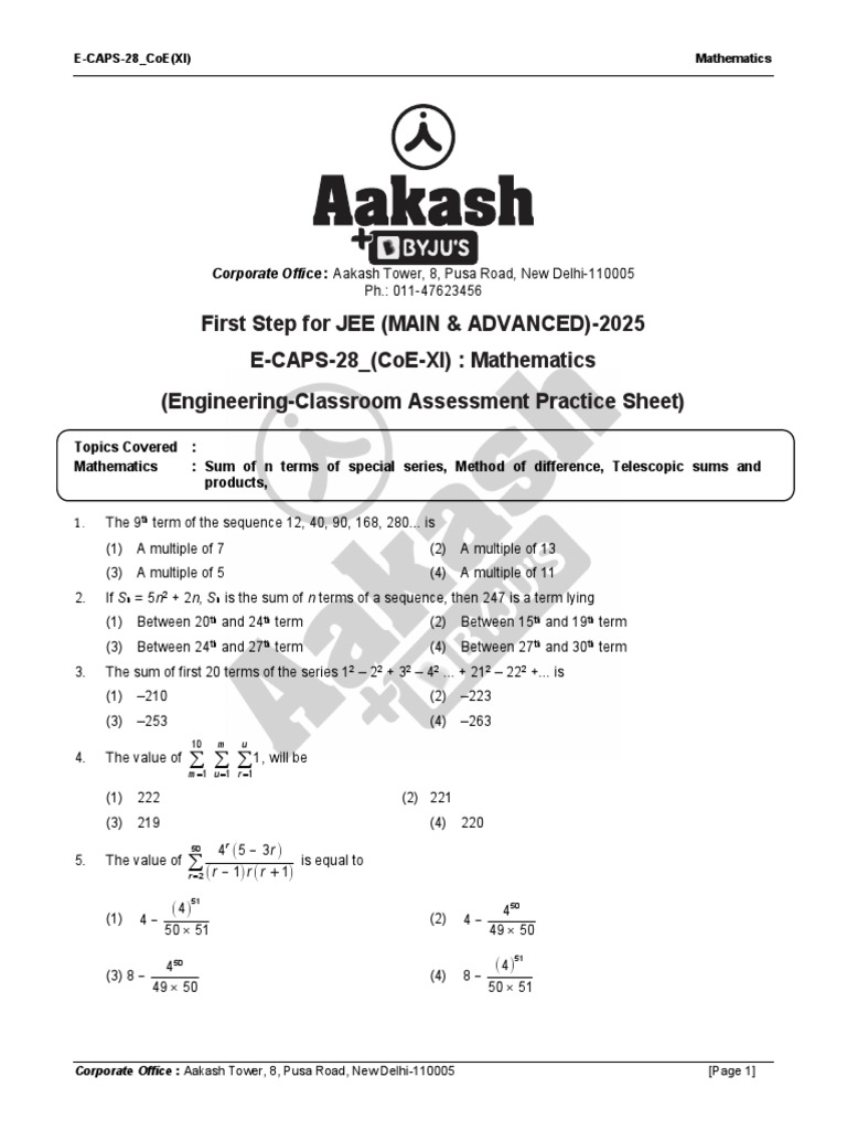 Aakash CoE Class 10 Math Practice Sheet | PDF | Mathematics | Science
