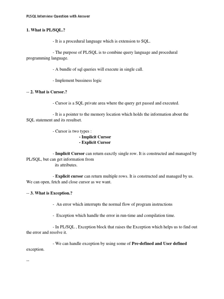 PLSQL Interview Question With Answer-6 | PDF | Pl/Sql | Sql PLSQL Interview Question With Answer-6 | PDF | Pl/Sql | Sql