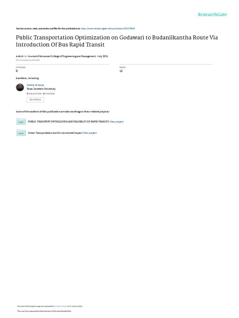 Public Transportation Optimization On Godawari To | PDF | Public Transport | Transport