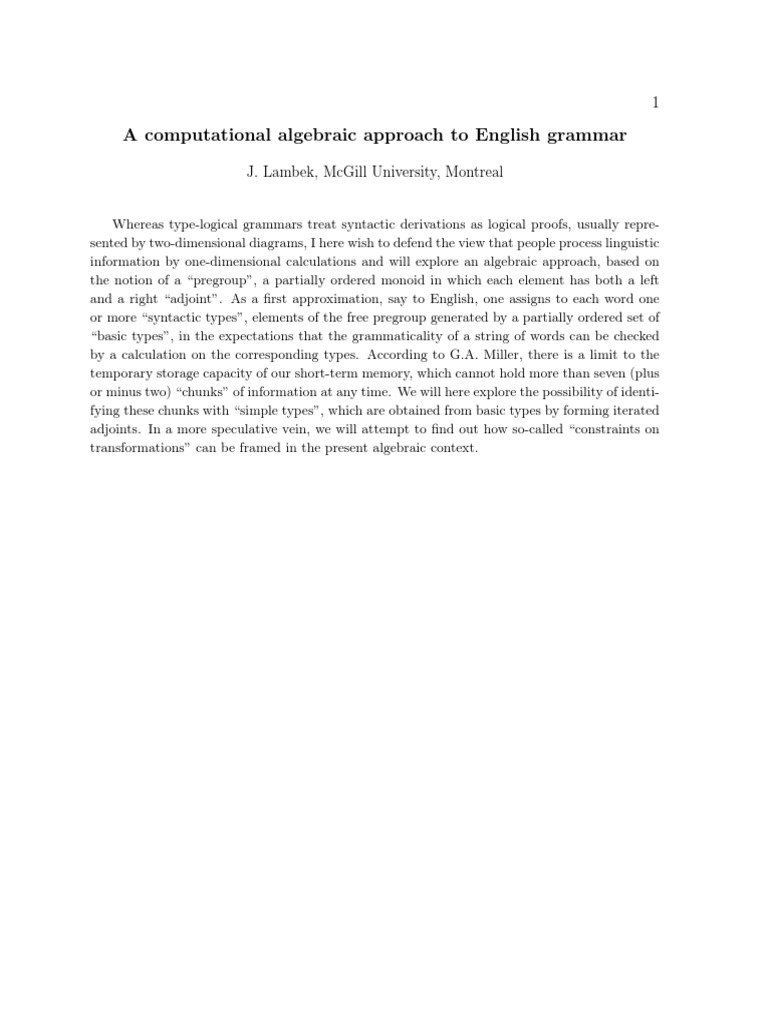 A Computational Algebraic Approach To English Grammar | PDF | Syntax | Language Mechanics