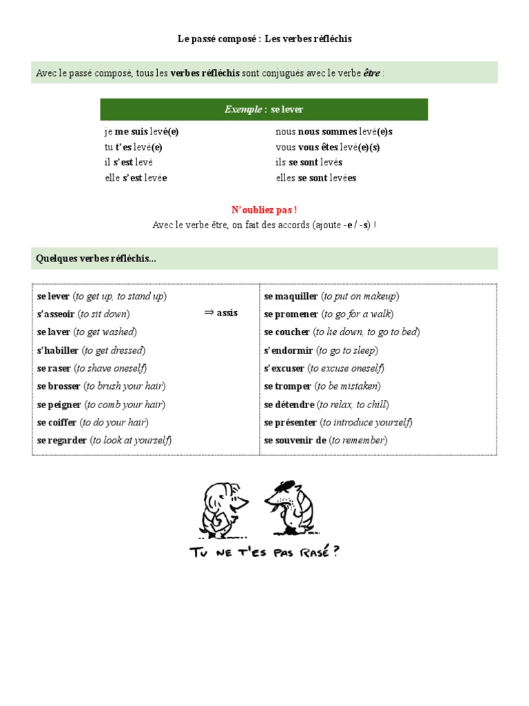 Le Passé Composé - Les Verbes Réfléchis Et Les Verbes Pronominaux ...