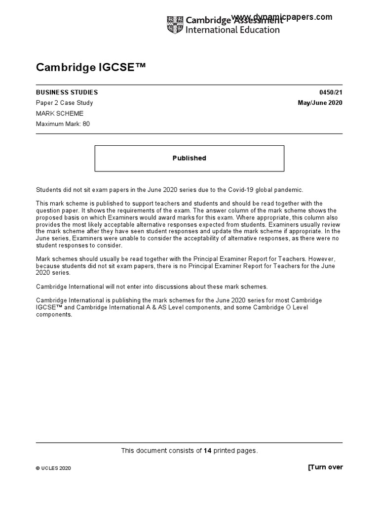 Cambridge IGCSE™: Business Studies 0450/21 May/June 2020 | PDF | Focus ...
