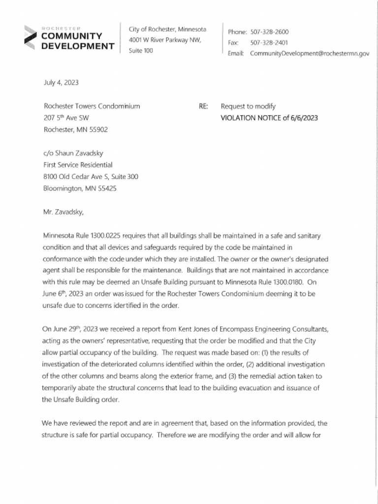 Rochester Towers Partial Occupancy | PDF