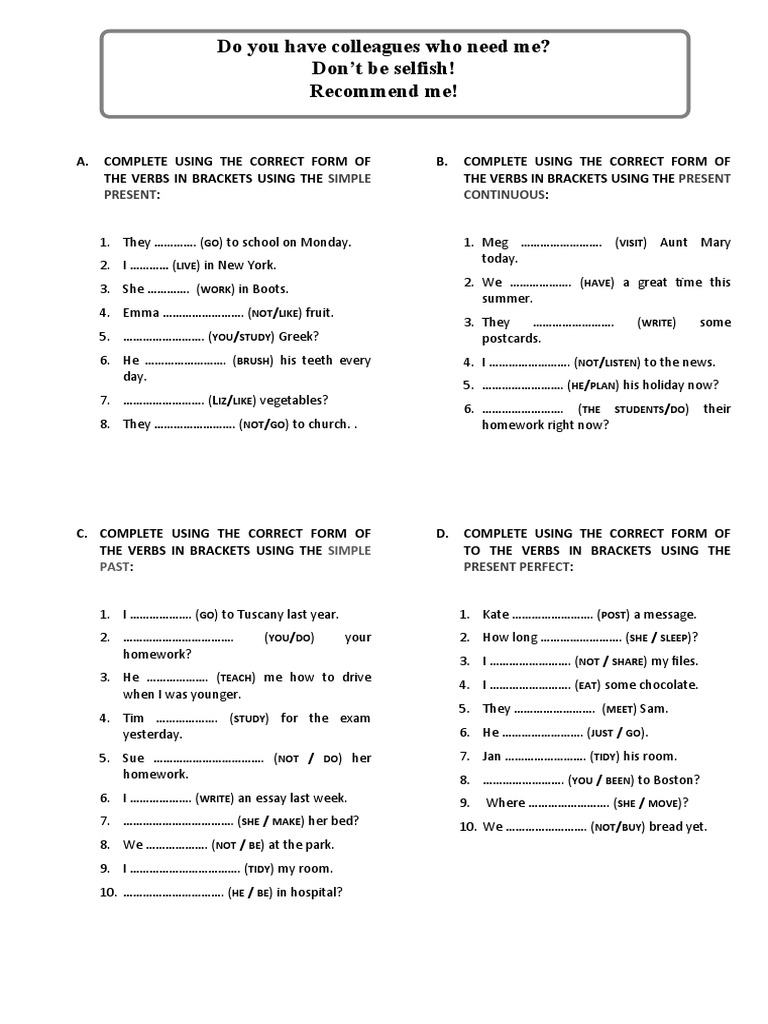 - Present Simple, Present Continuois, Present Perfect, Past Simple ...