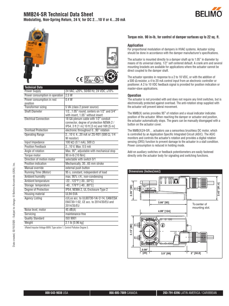 Belimo - NMB24-SR Atuador VAV-Damper | PDF | Electric Motor | Actuator