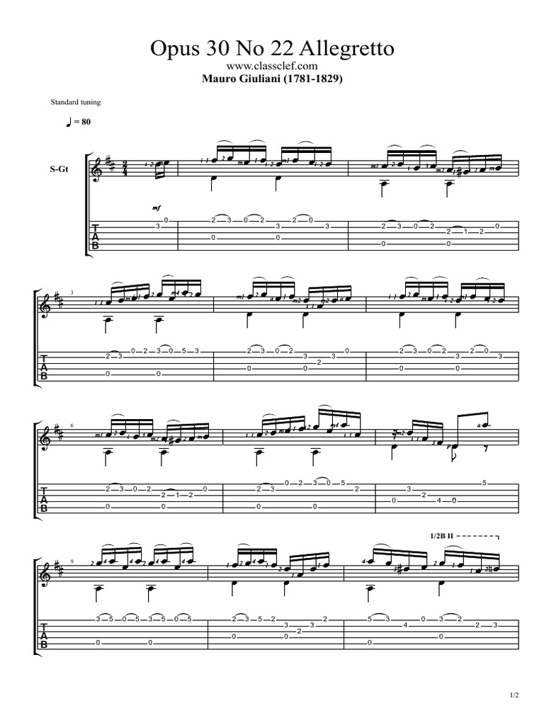 Opus 30 No 22 Allegretto by Mauro Giuliani | PDF