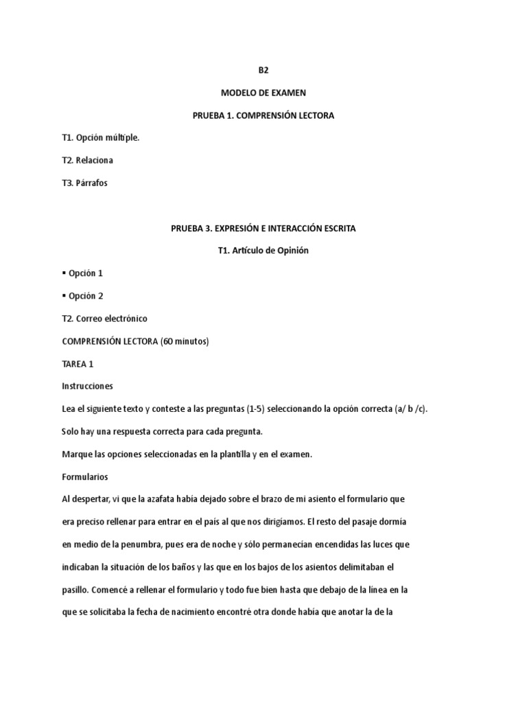 Ejemplo de examen B2 de español | PDF | Cámping | Programa para la ...