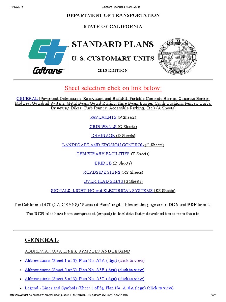 Caltrans Standard Plans 2015 Edition | PDF | Architectural Elements ...