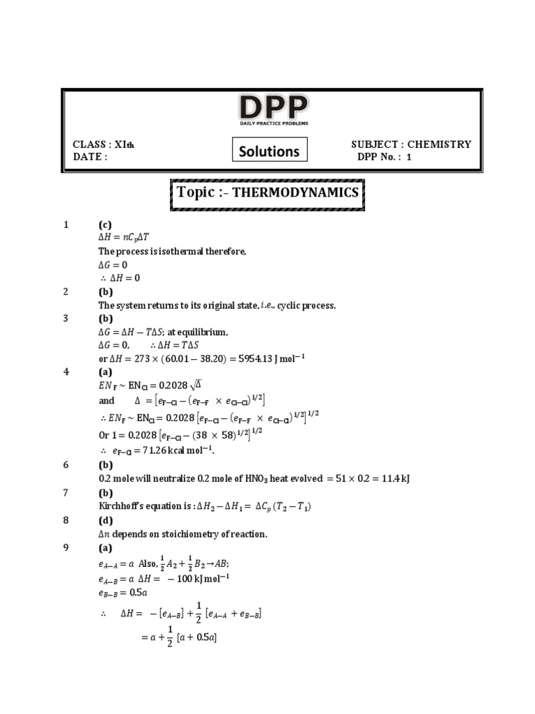 DPP-1 Solution | PDF | Combustion | Chemical Reactions