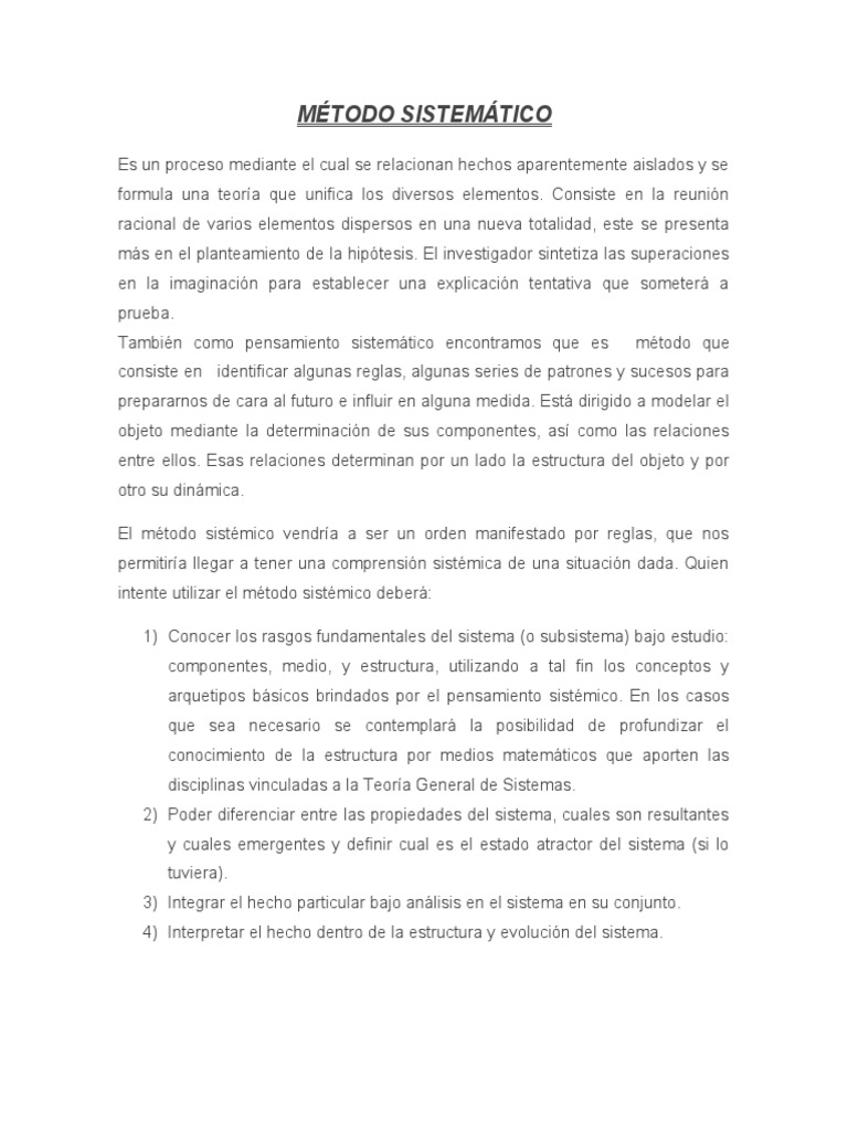 Método Sistemático | PDF | Teoría de sistemas | Método científico