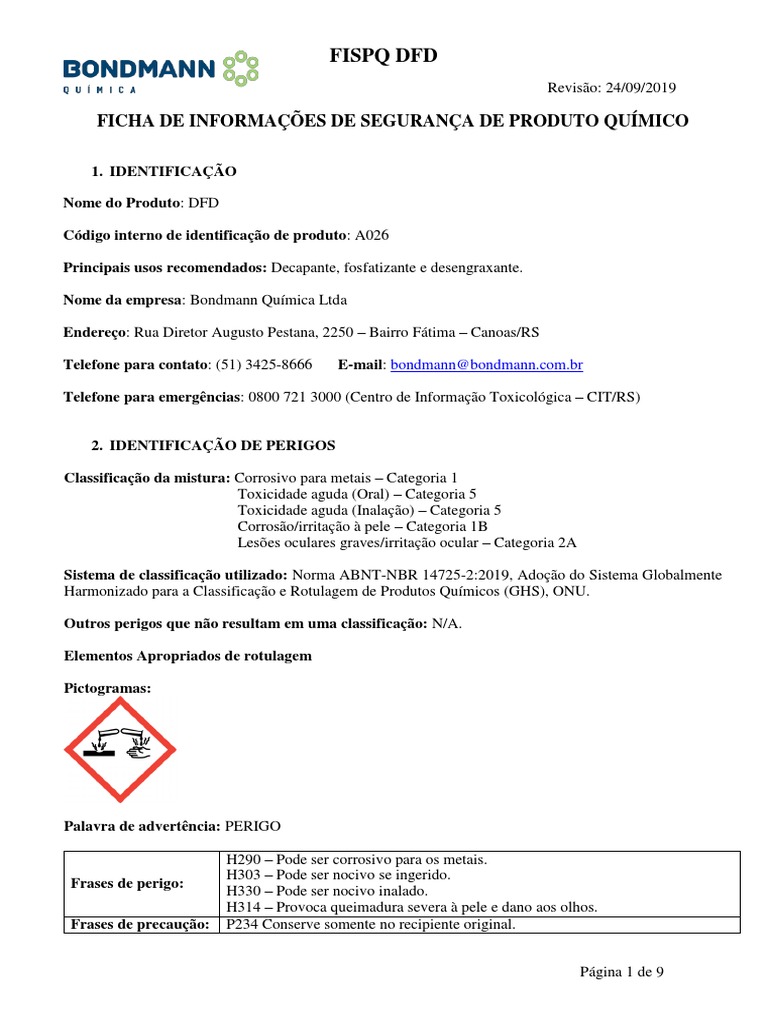 Fispq DFD | PDF | Embalagem e rotulagem | Primeiros socorros