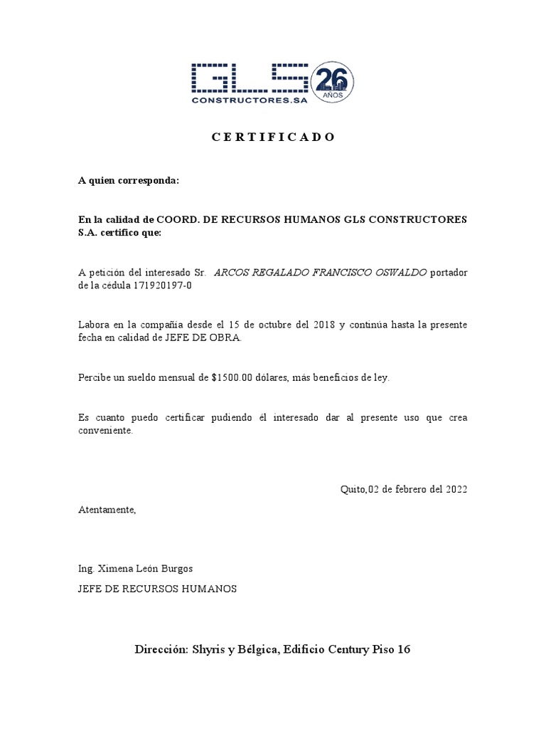 Certificado de Constructora | PDF