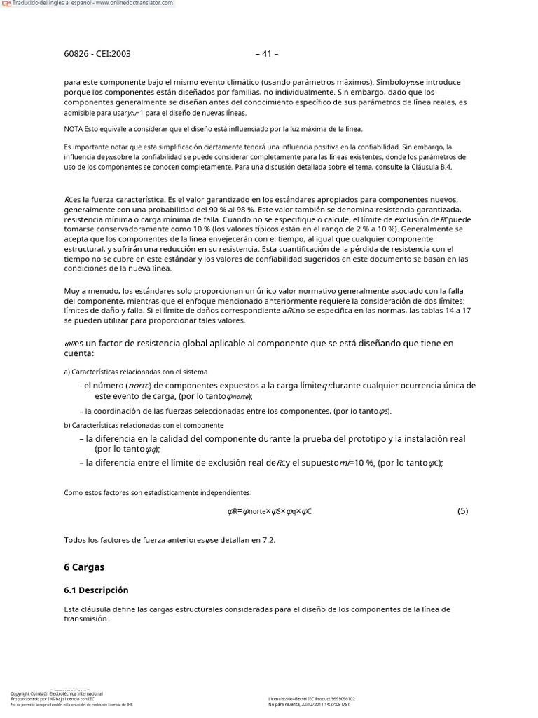 Cargas IEC 60826 ES | PDF | Herida | Ingeniería de confiabilidad